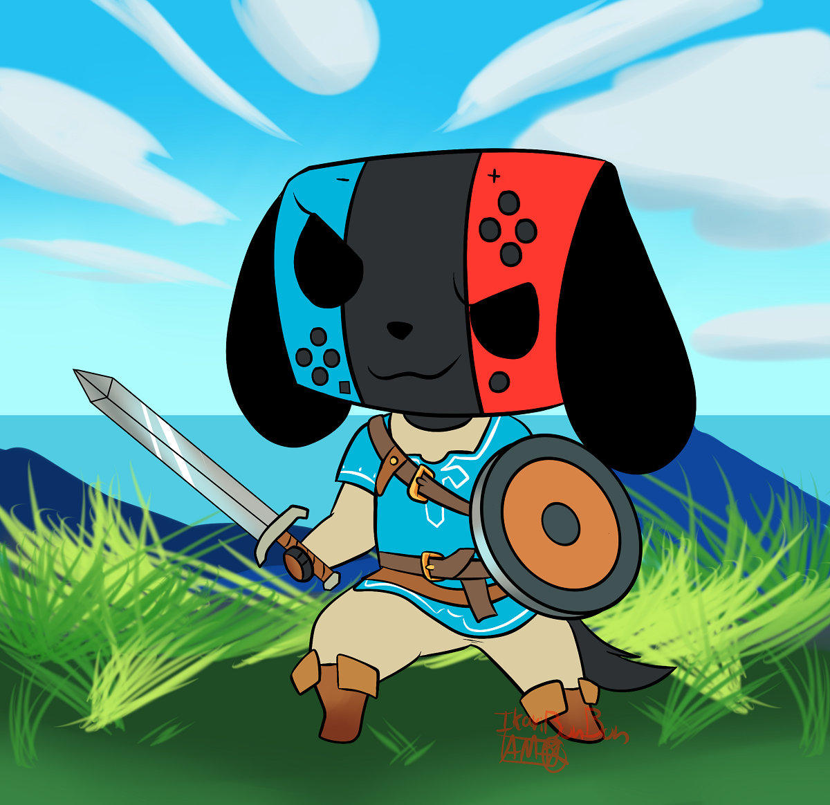 LOZ Switch pup release week pic (grey and neon) by Ikaribunbun