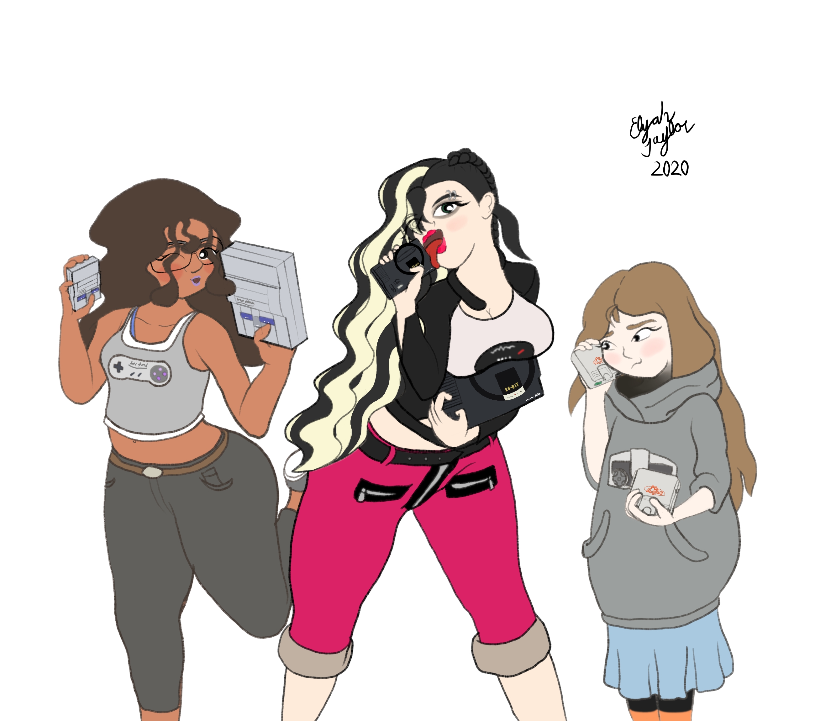 The Girls and their Mini Consoles by ElkRotic