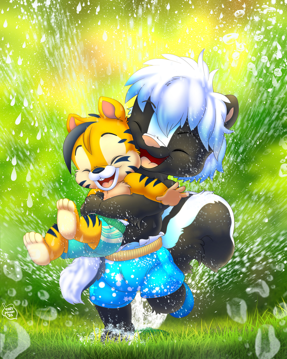 Summertime Sprinkler Fun by OzzieKitSkunk