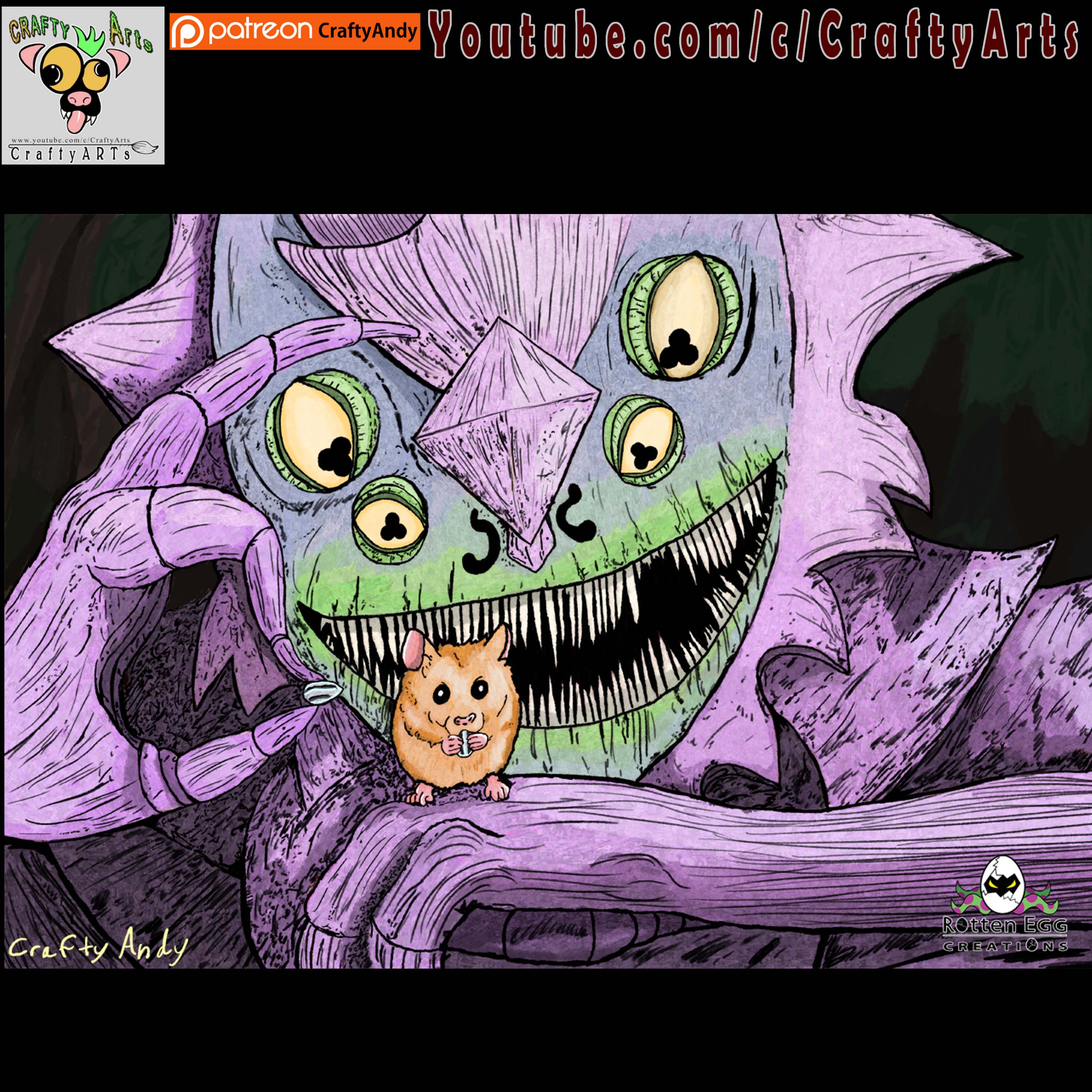 Monster and Pet hamster Colored By CraftyAndy by CraftyAndyArt