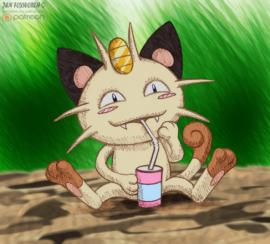 Meowth soda by jenfoxworth