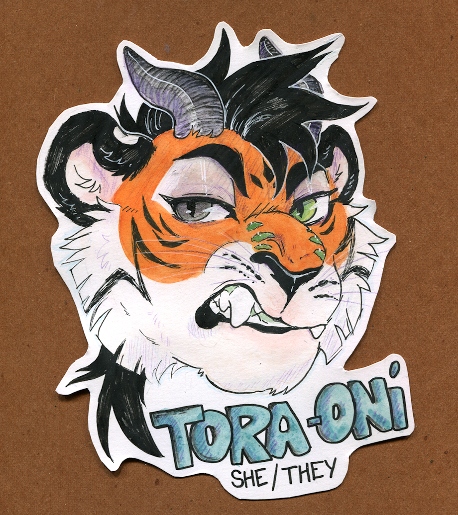 Tora-Oni Watercolor Badge by leafhoof