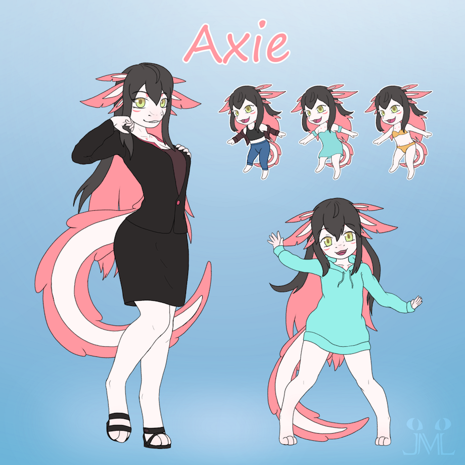 Axie the axolotl OC (+ young ver) by JMLuxro